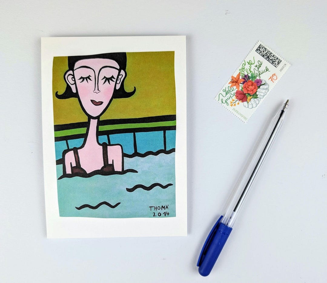 In the Pool / Postcard With Female Swimmer / A6 / Portrait Format / 300 ...