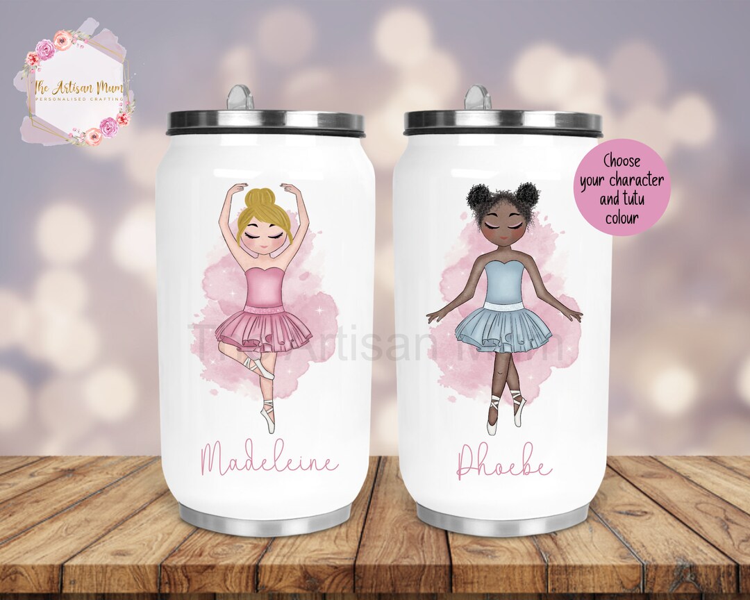 Personalised Ballerina Water Bottle With Straw, Insulated Cola Can, Own ...