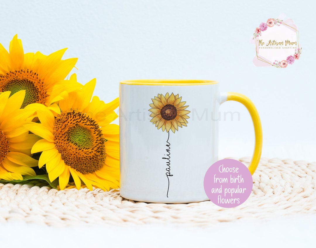 Personalised Birth Flower Mug, Custom Family Name Mug, Flower Gift ...