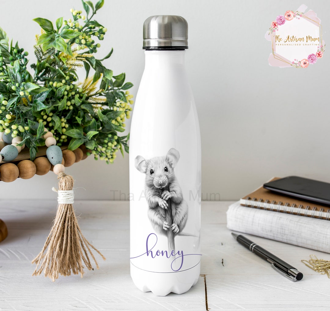 Personalised Insulated Mouse Rat Water Bottle, 500ml Stainless Steel ...