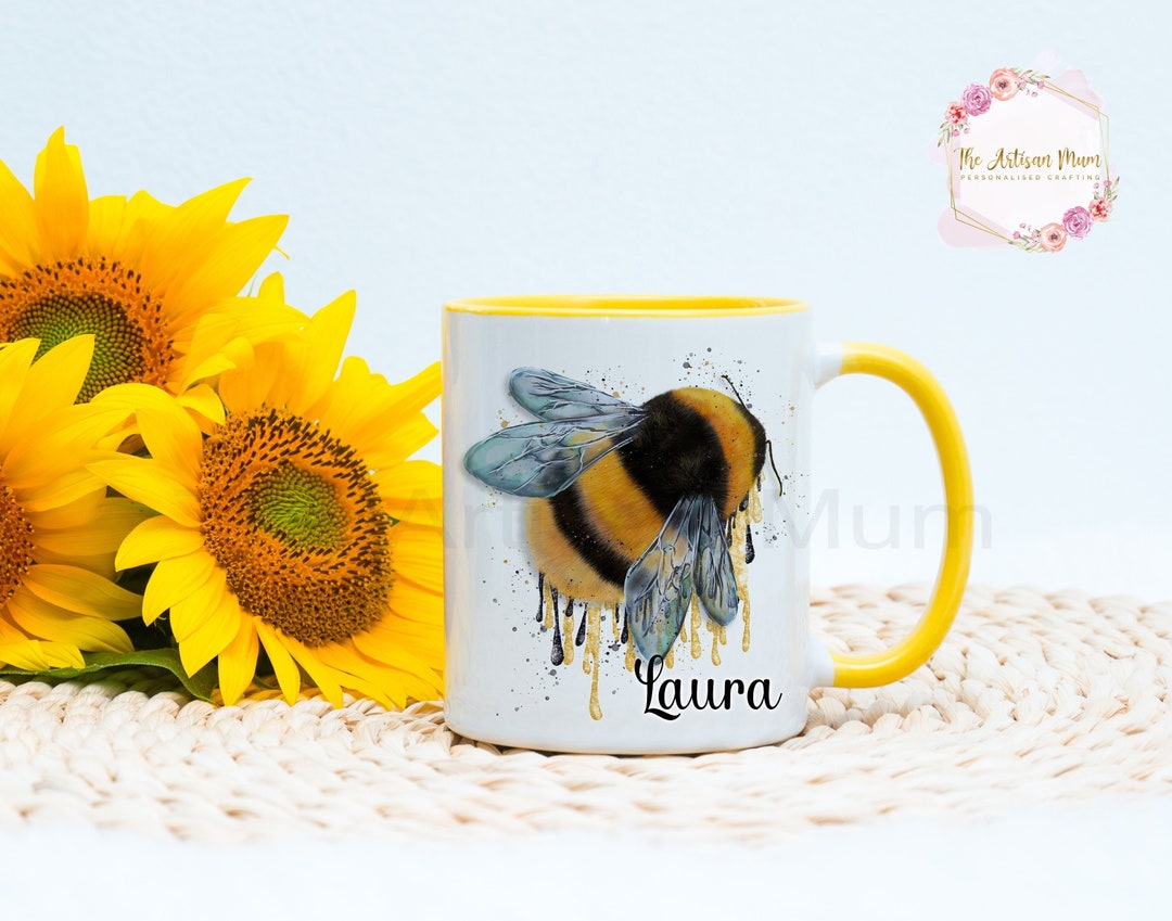 Personalised Bumble Bee Mug for Her, Gift for Friend, Floral Bee Cup ...