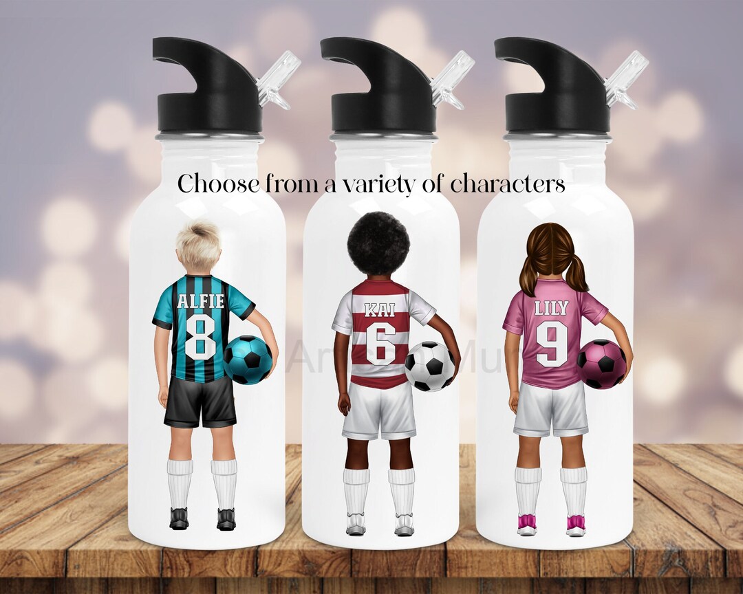 Personalised Kids Football Water Bottle With Straw, School Water Bottle ...