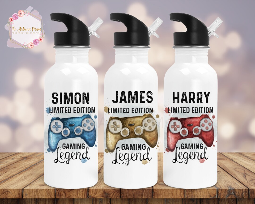 Personalised Kids Gaming Water Bottle With Straw, School Water Bottle ...