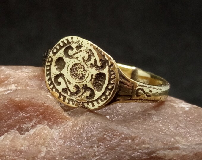 Ancient Medieval Ring With Heraldic Symbols, Ring With Ornaments ...