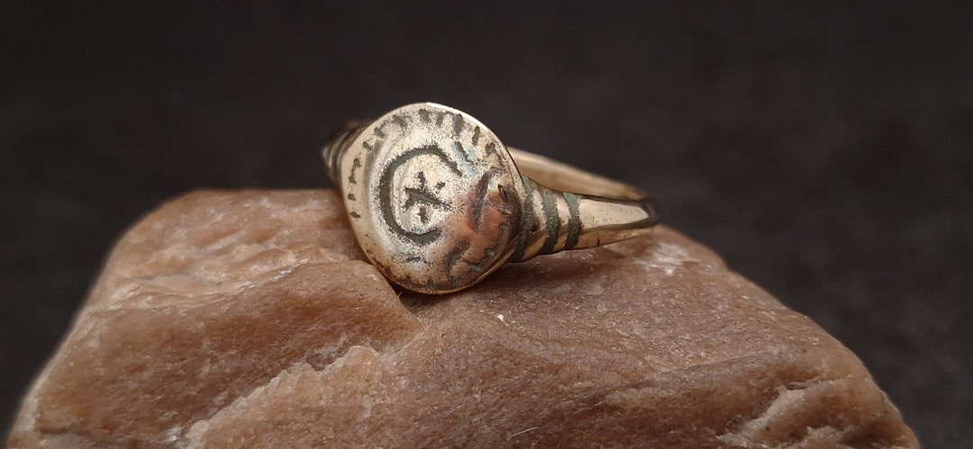 Medieval Bronze Ring With Star and Moon Ornament, Cossack Ring ...