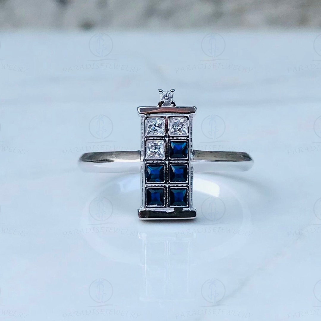 Doctor Who Tardis Ring, 1 Ct Blue Sapphire and White Cubic Zircon ...