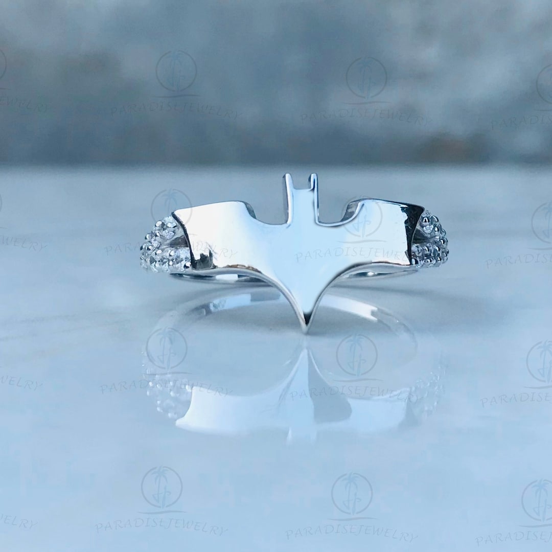 Batman Logo Ring, Superhero Ring, 925 Sterling Silver Ring, Round Stone ...