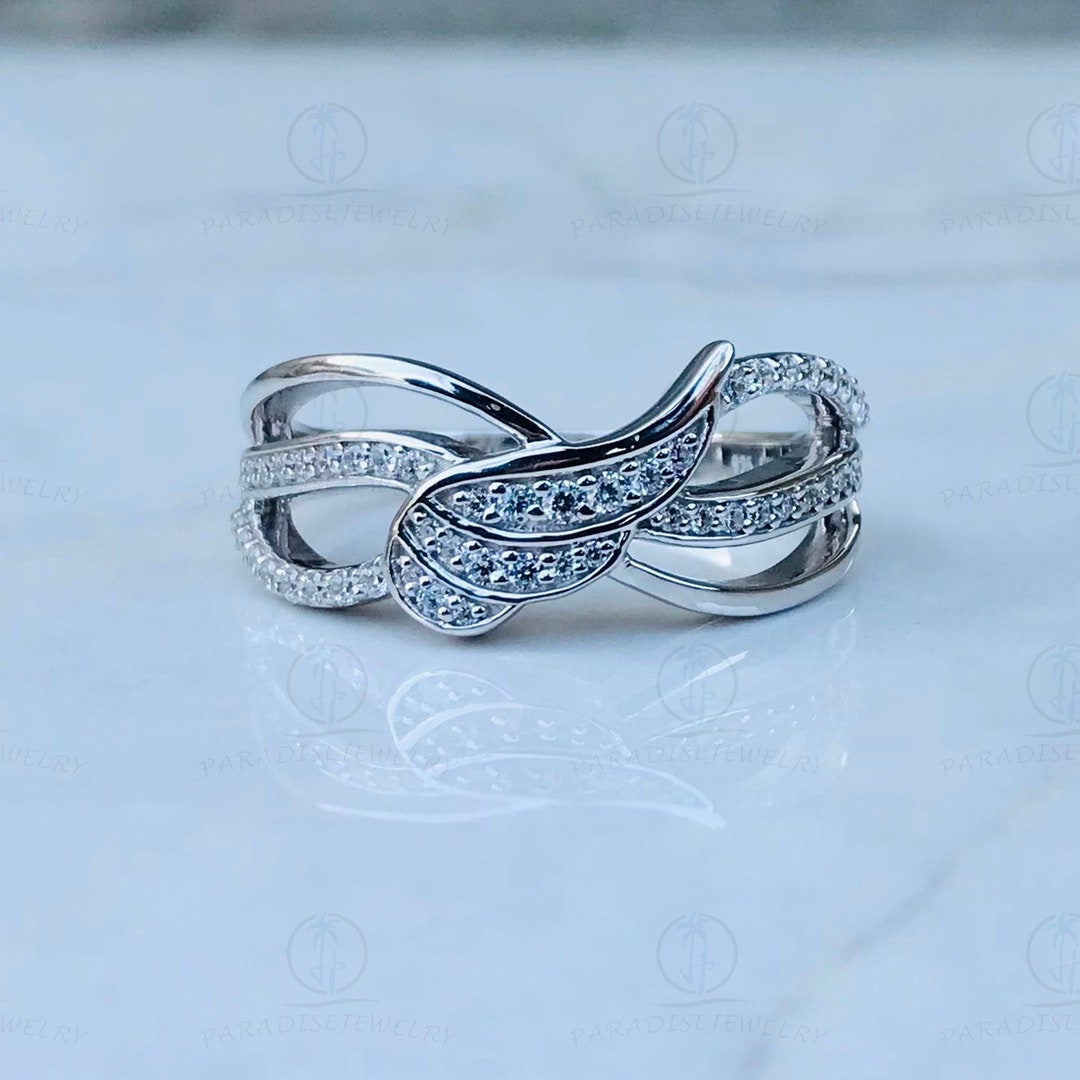 Angle Wing Guardian Ring, White Round Cut Diamond Ring, White Gold Ring ...