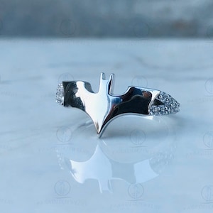Batman Logo Ring, Superhero Ring, 925 Sterling Silver Ring, Round Stone ...
