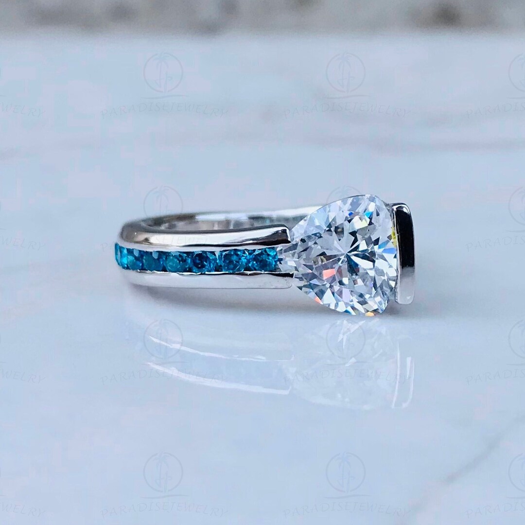 Huge Solitaire Ring, Trillion Shaped Euro Shank Ring, 9MM White ...