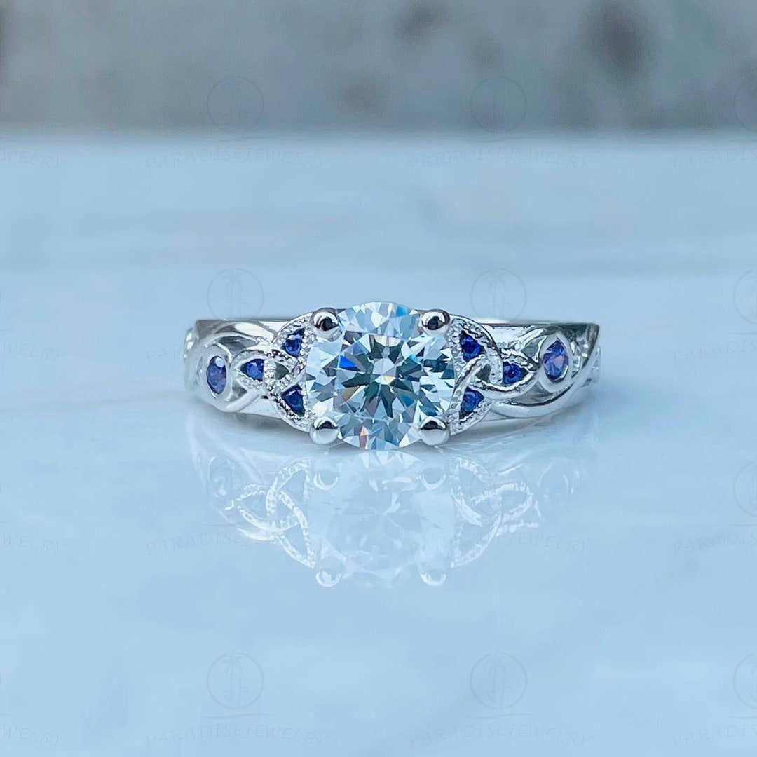 Trinity Celtic Knot Filigree Cathedral Ring, Vintage Engagement Round ...