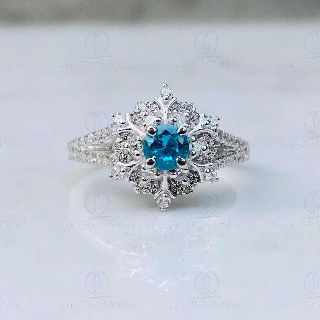 Enchanted Disney Elsa 1 CT Aqua CZ Diamond Snowflake Engagement Ring in ...