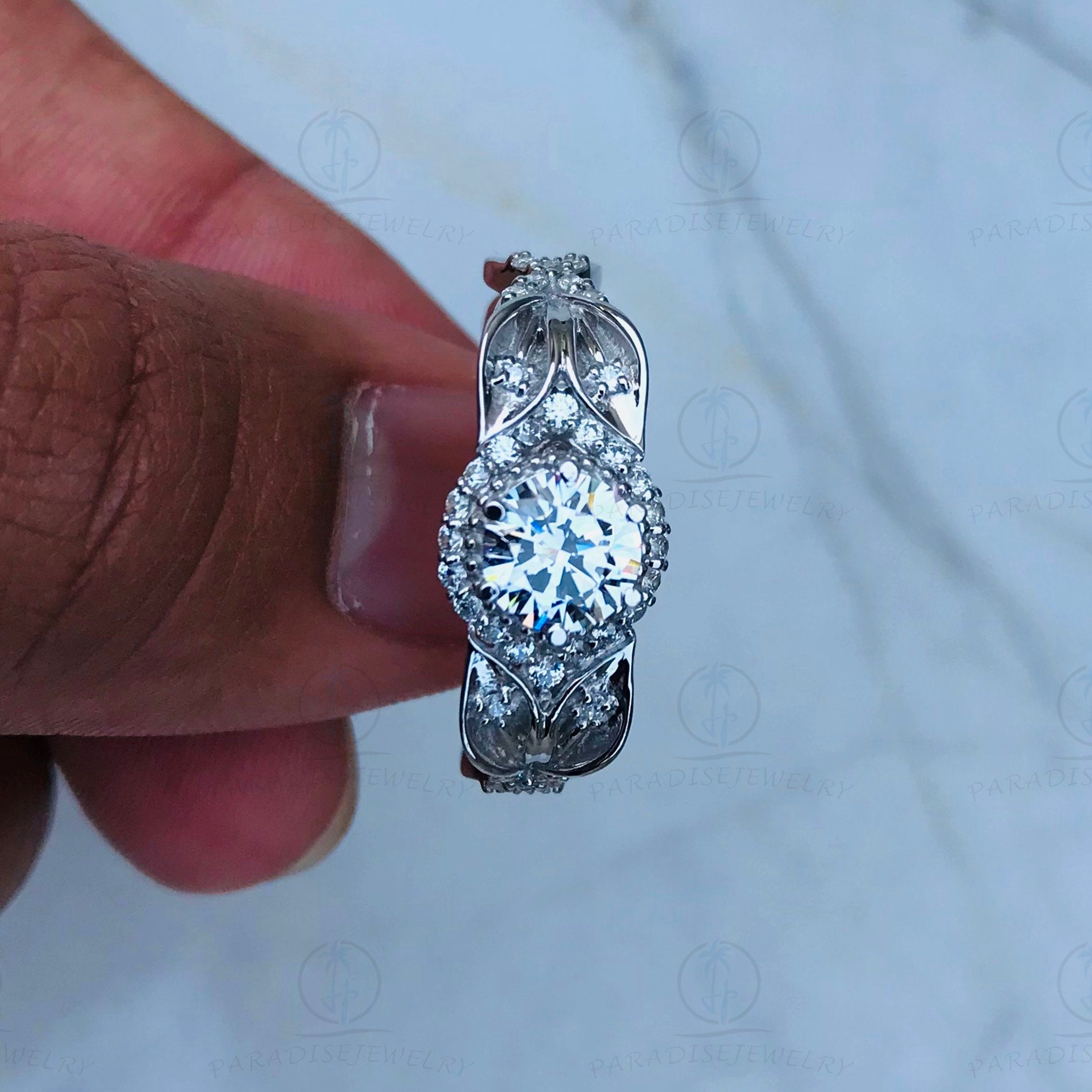 Flower Leaf Ring Women's Wedding White Gold Ring Elegant - Etsy