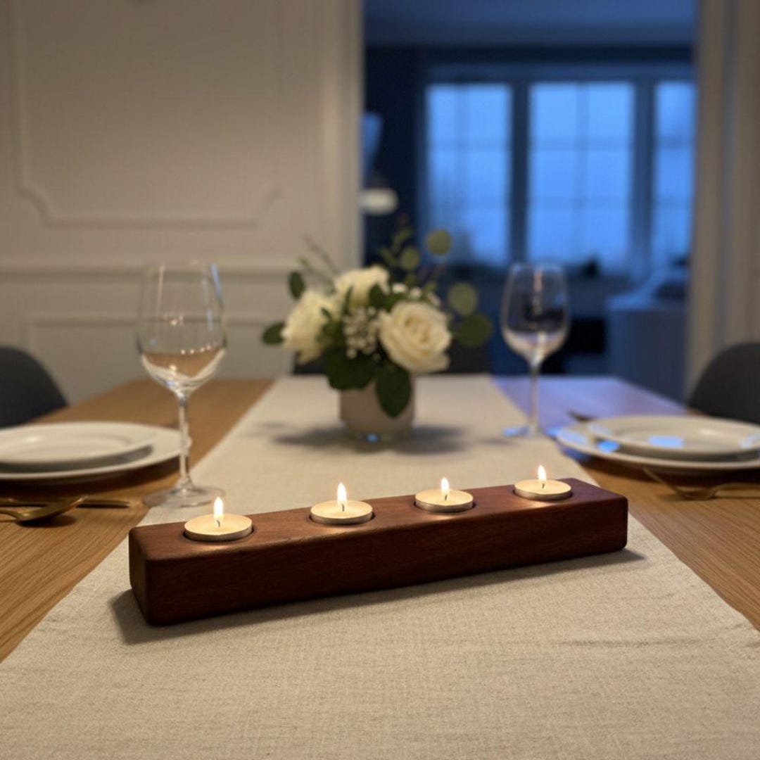 Modern Mahogany Wood Tea Light Bar Centrepiece - Etsy