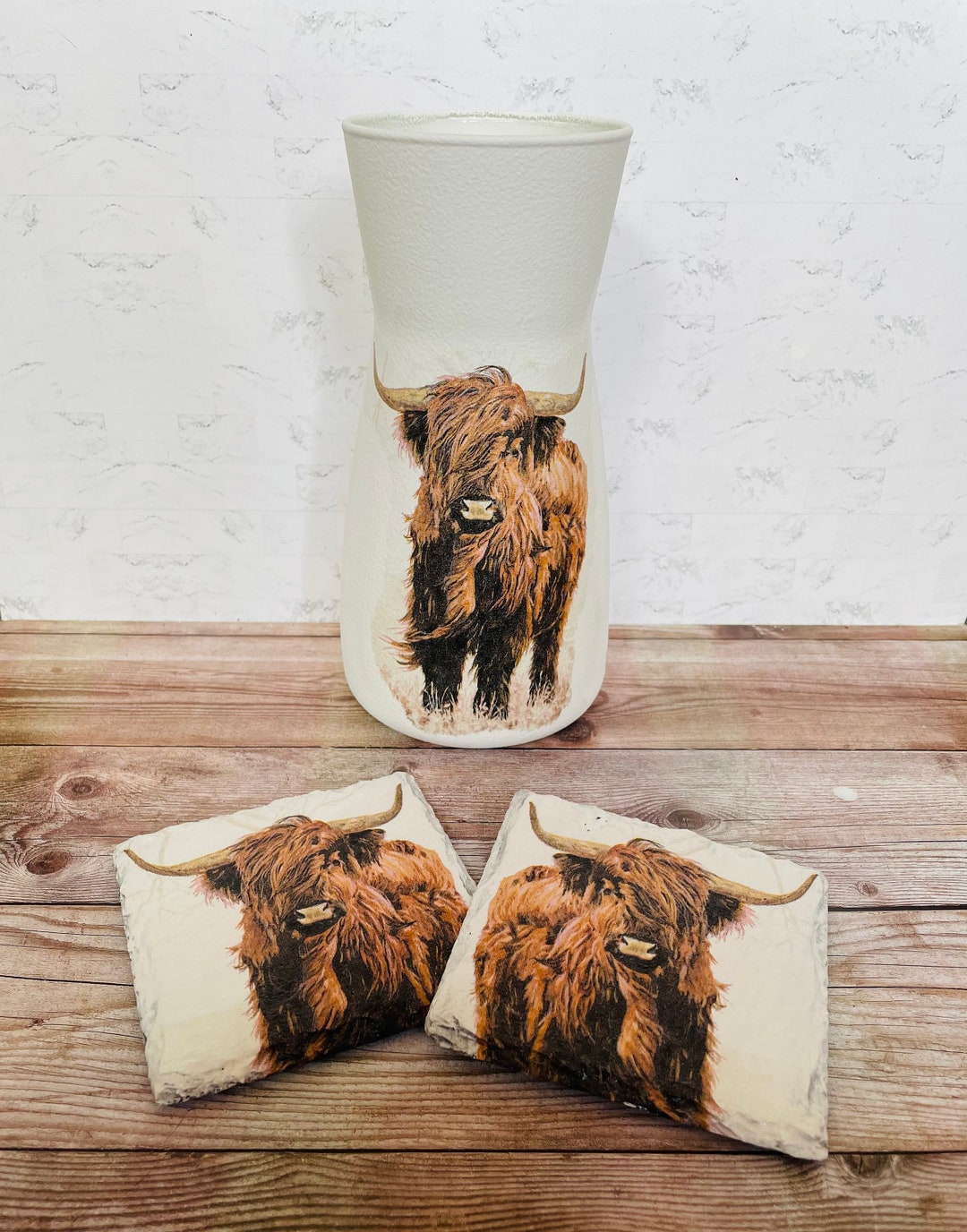 Highland Cow Vase & Highland Cow Coasters Handmade Highland - Etsy UK