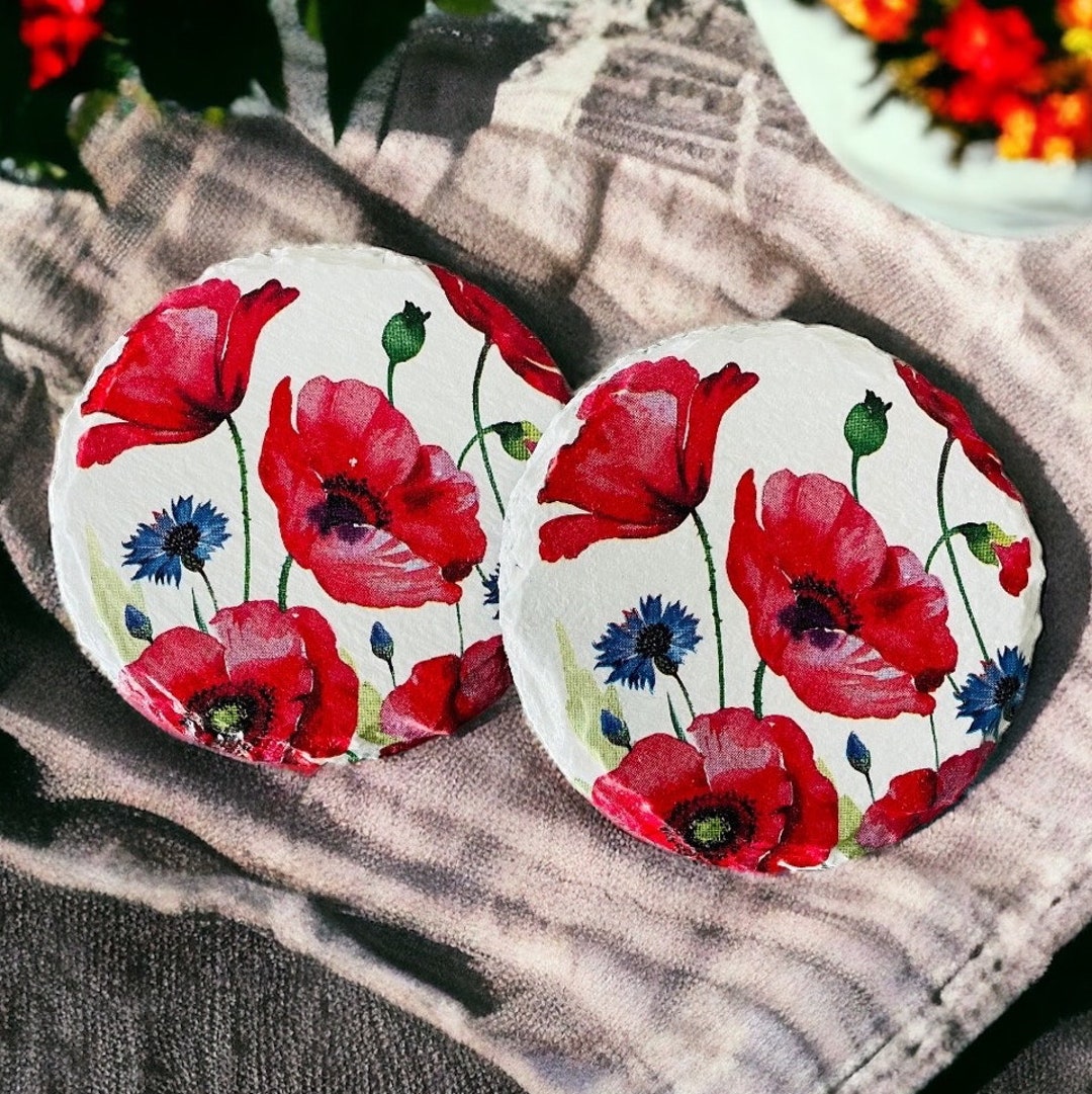 Round Poppy Coasters, Poppy Themed Gifts, Poppy Lovers, Pretty Coasters ...