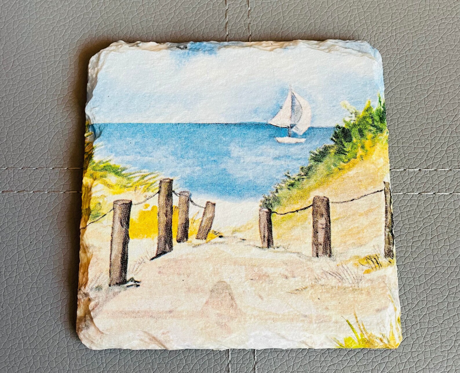 Set of 4 Natural Slate Beach Coasters, Seaside Decor, Nautical Coasters ...