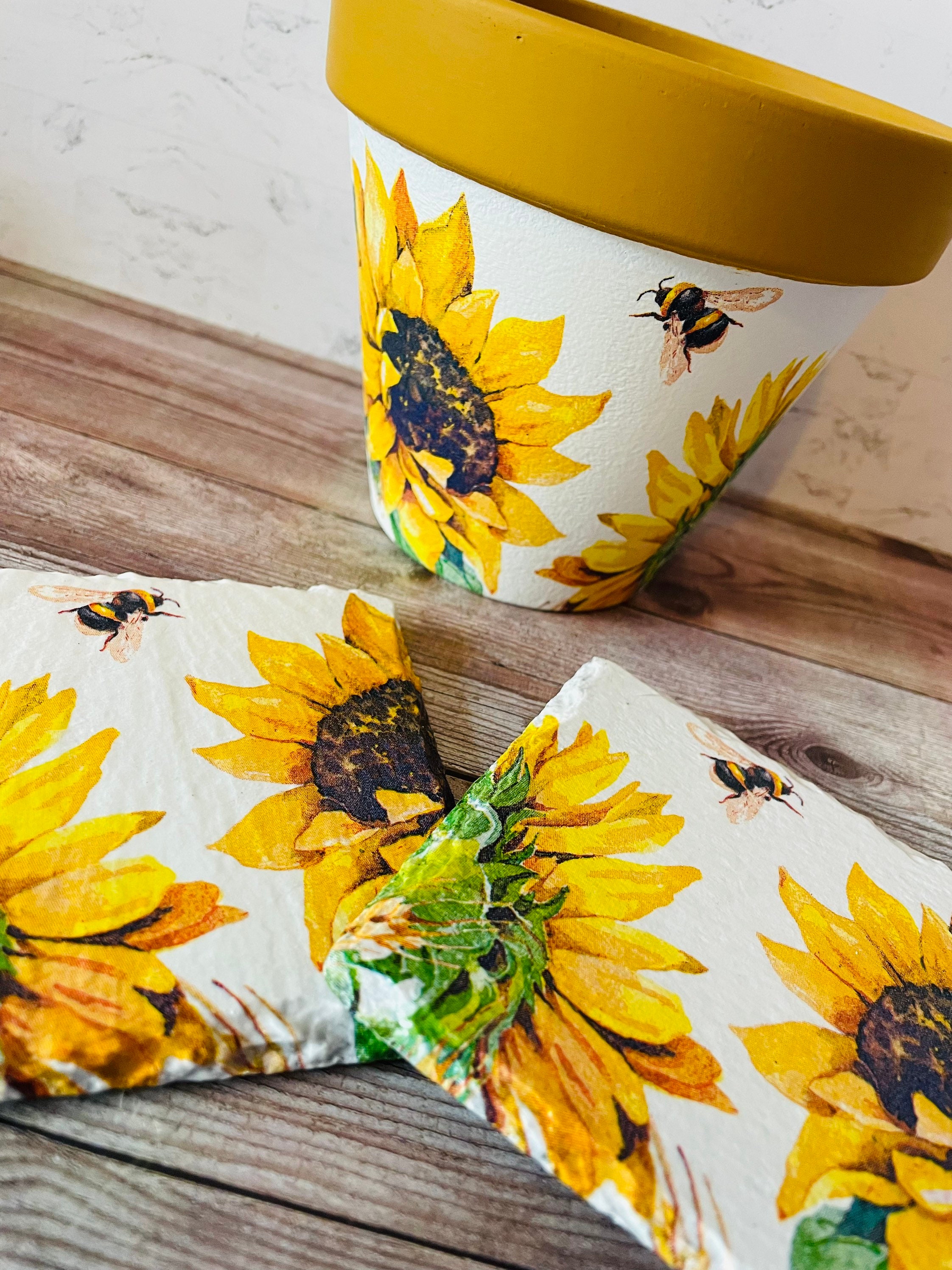Sunflower Flower Pot, Sunflower Plant Pot, Sunflower Coasters ...