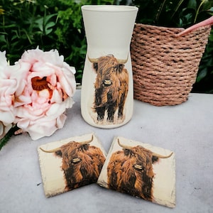 Highland Cow Vase & Highland Cow Coasters, Handmade, Highland Cows, Cow ...