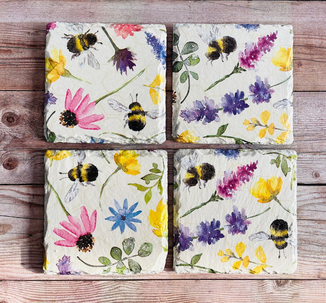 Bee Coasters Flower Coasters Bee Gifts Bee Lovers Coaster Set - Etsy UK