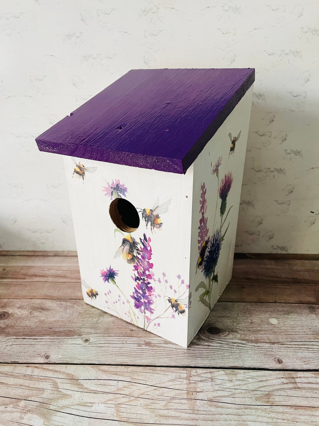 Thistle Bee Bird Box Thistle Bee Bird House Purple Bee - Etsy