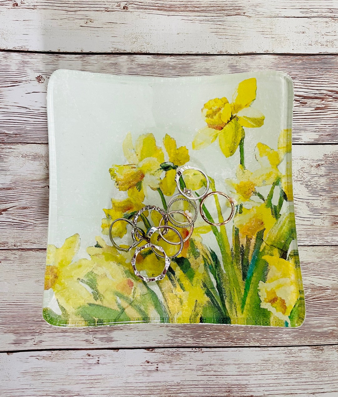 Daffodil Glass Trinket Dish, Daffodil Decorative Dish, Daffodil ...