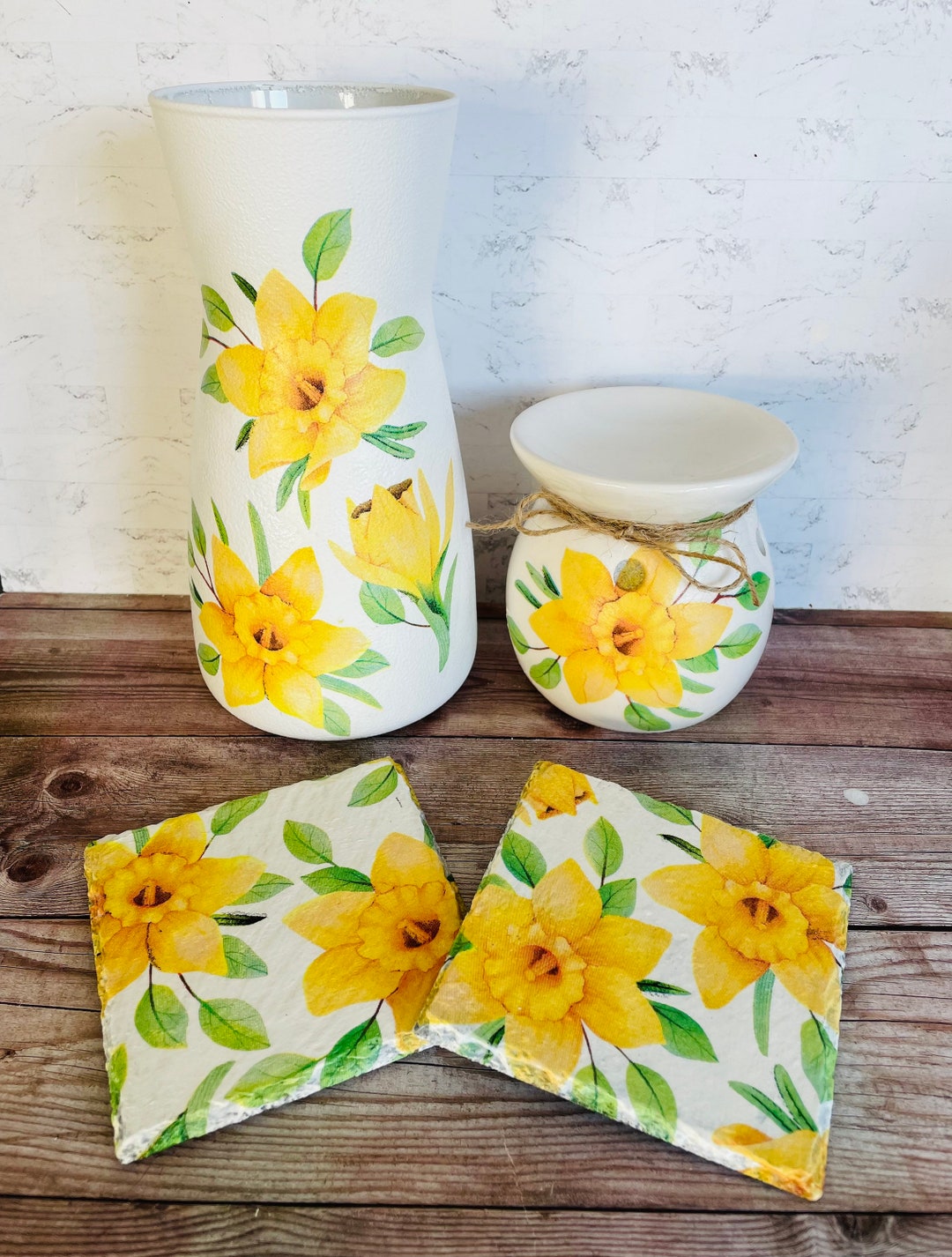 Daffodil Gift Set Daffodil Vase Daffodil Wax Burner Daffodil Coasters ...
