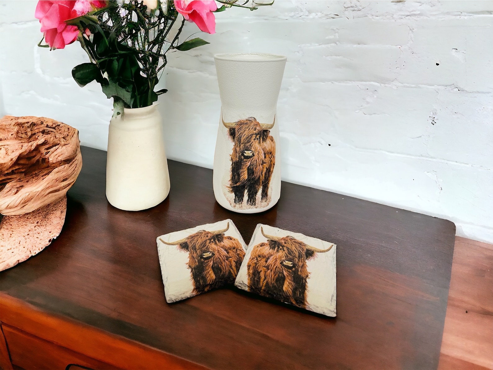 Highland Cow Vase & Highland Cow Coasters, Handmade, Highland Cows, Cow ...