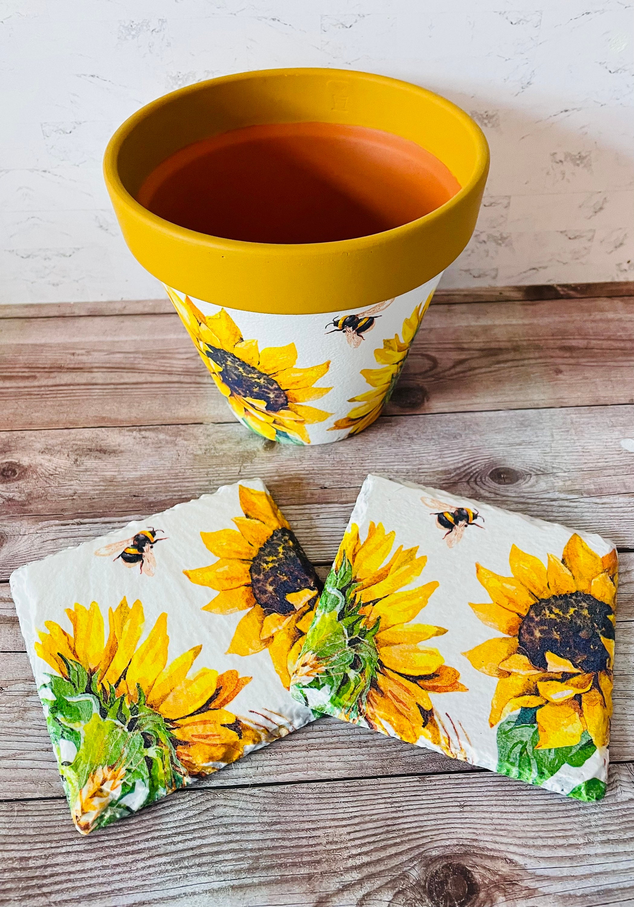 Sunflower Flower Pot, Sunflower Plant Pot, Sunflower Coasters ...