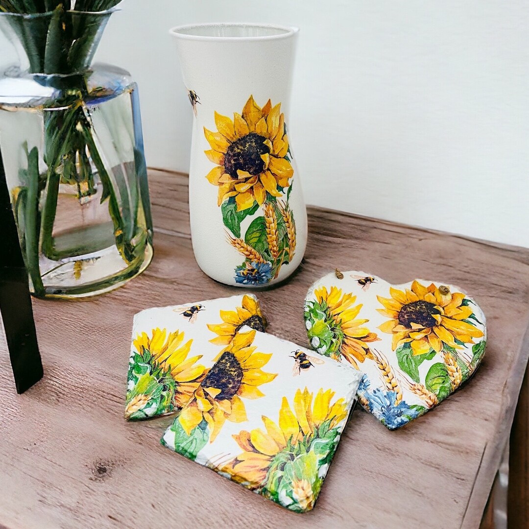 Sunflower Gift Set, Sunflower Vase, Sunflower Wall Art, Sunflower ...