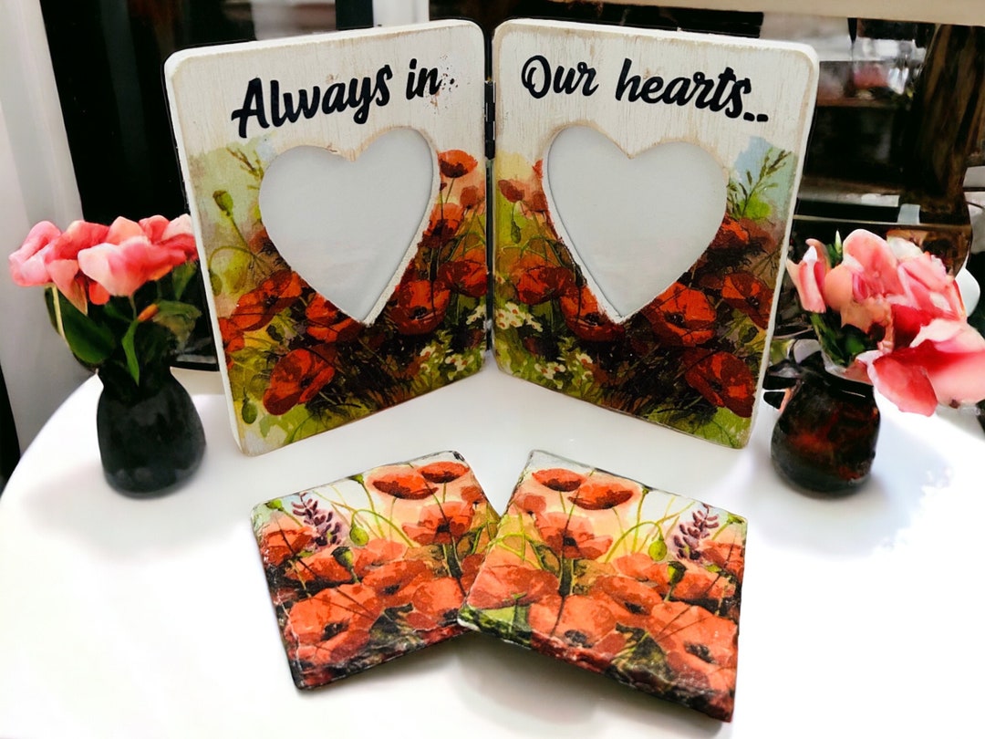 Personalised Freestanding Poppy Photo Frame & Coaster Gift Set ...