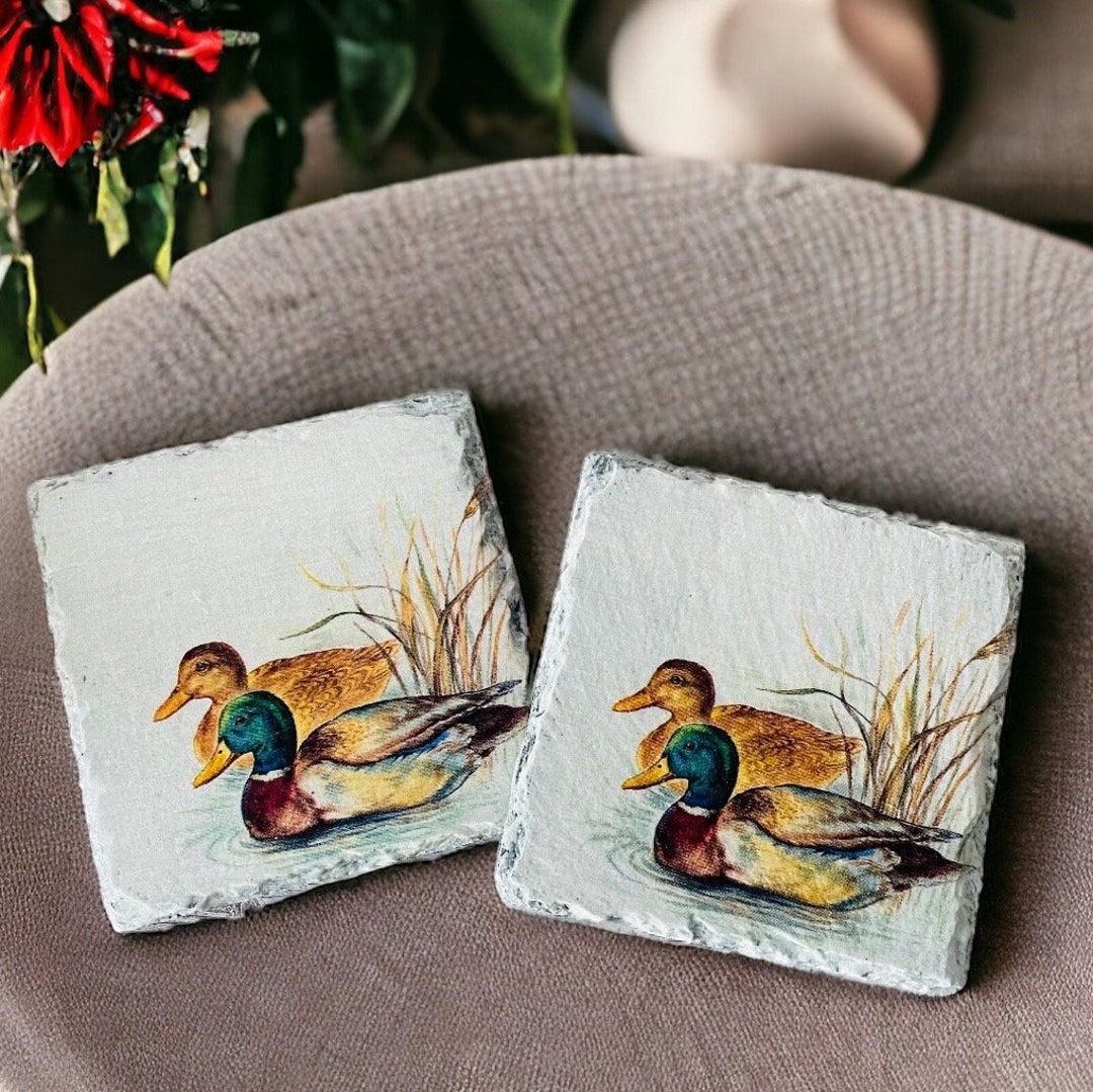 Set of 2 Mallard Duck Coasters, Slate Duck Coasters, Duck Themed Gifts ...