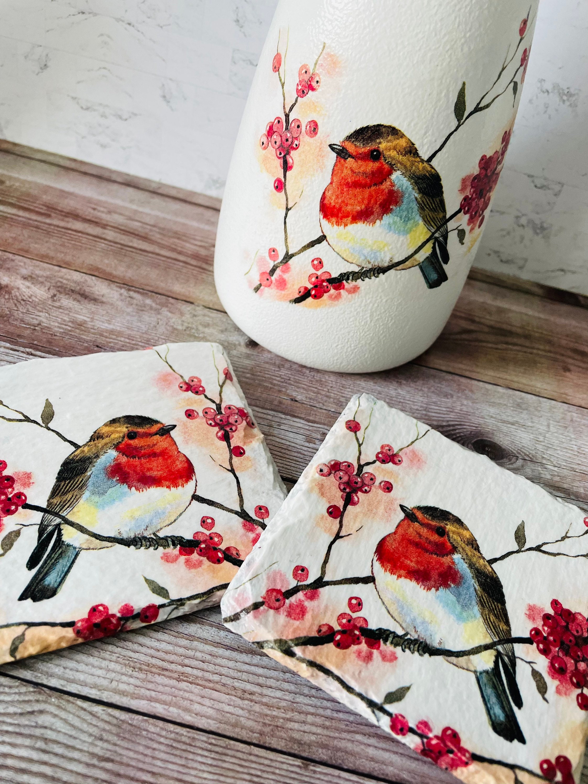 Personalised Robin Vase Robin Coasters Robin Themed Gifts Robins Garden ...