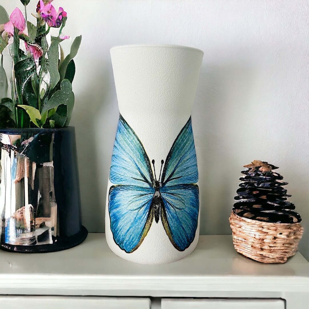 Blue Butterfly Vase, Pretty Vase, Butterfly Themed Gifts, Butterflies ...