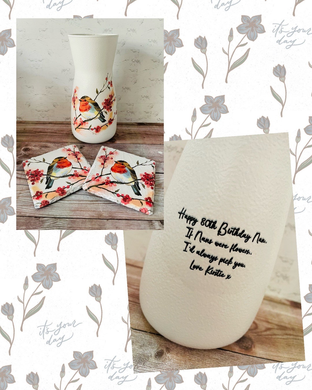 Personalised Robin Vase Robin Coasters Robin Themed Gifts - Etsy UK