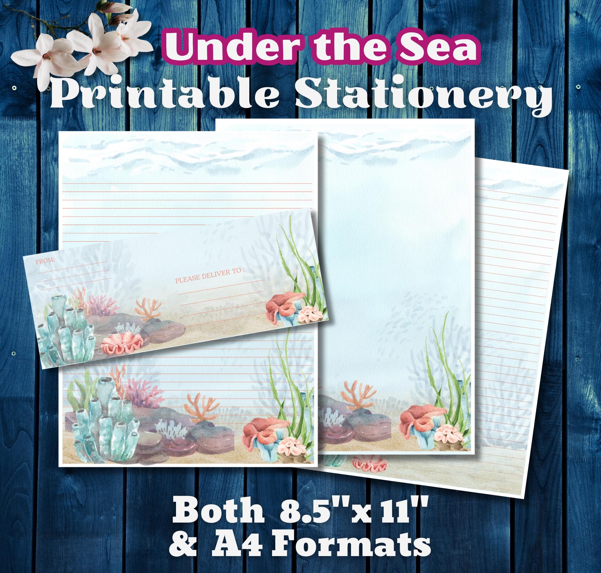 JW Letter-writing Stationery- Under the Sea- Nautical- Coastal Sea Life ...