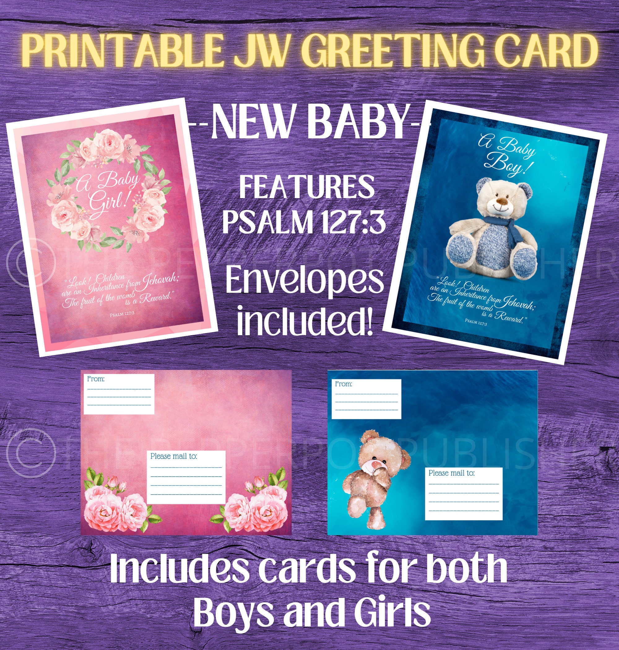 JW New Baby Greeting Card Set – Scriptural Card, Boy and Girl ...