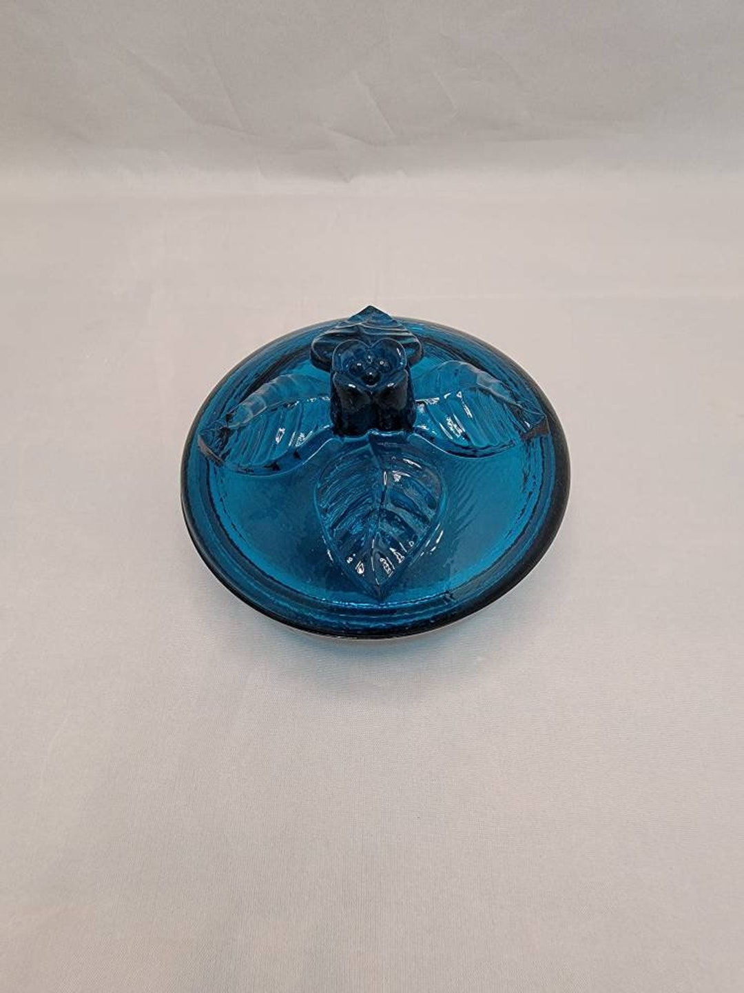 Boyd Glass Teal Covered Trinket Dish Dresser Box With Rose Flower Top ...