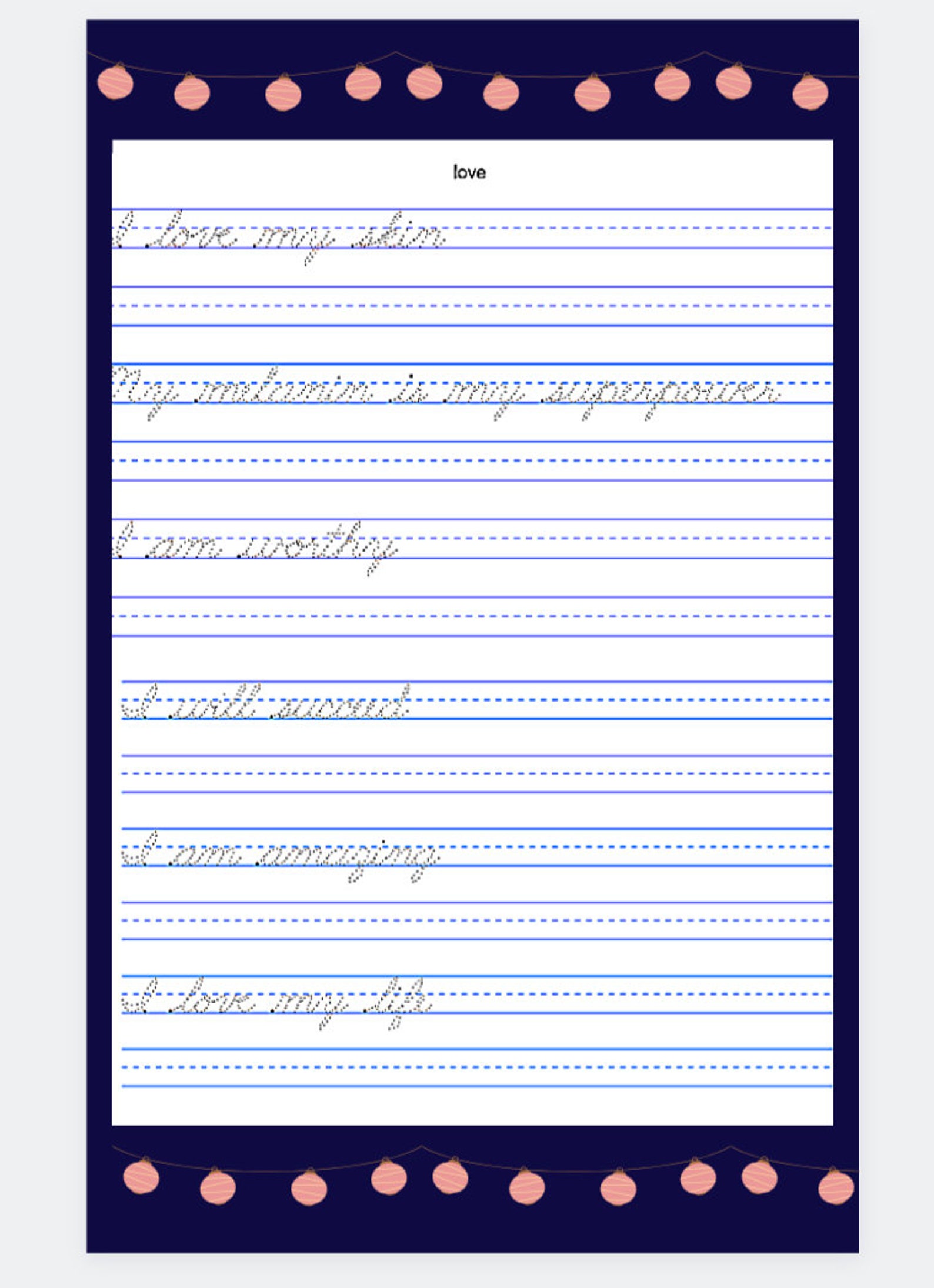 Cursive Writing Worksheets| Positive Affirmations| Little Black Kings ...