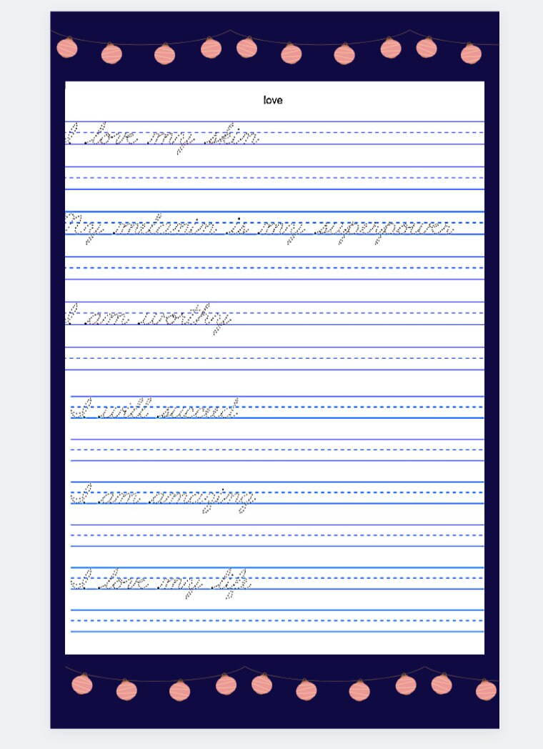 Cursive Writing Worksheets| Positive Affirmations| Little Black Kings ...