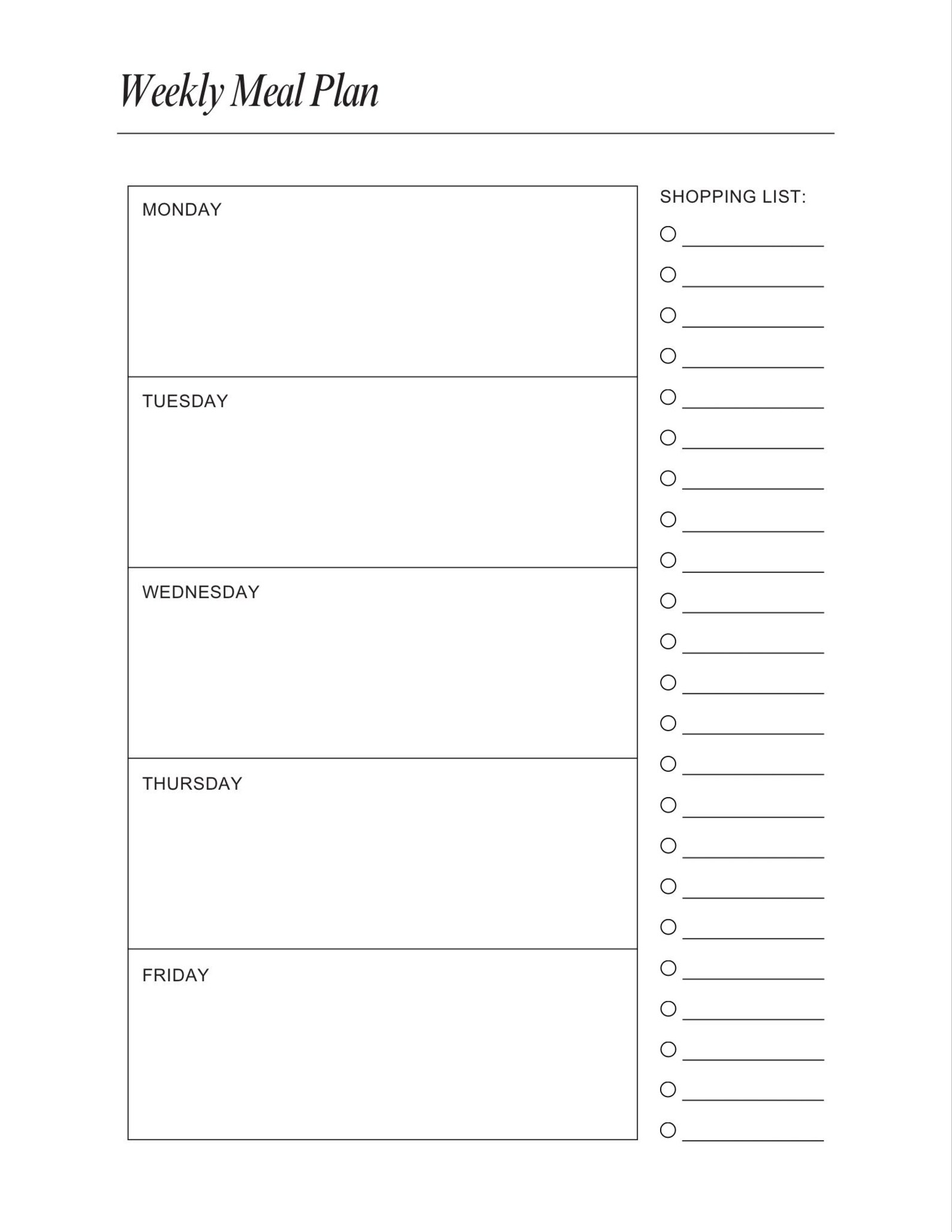 Weekly Meal Planning Chart - Etsy