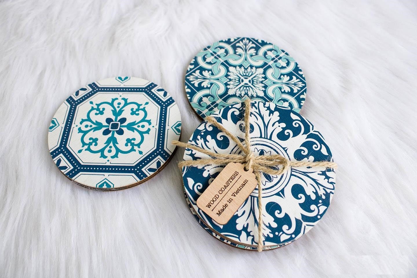 Set of 6 Drink Coasters,Retro and Vintage Coasters Wooden Lavender ...