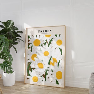 Large Shasta Daisy Flower Printable Wall Art, Vintage Floral Wall Art ...