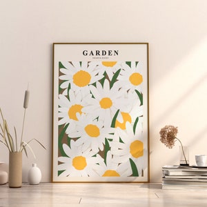 Large Shasta Daisy Flower Printable Wall Art, Vintage Floral Wall Art ...