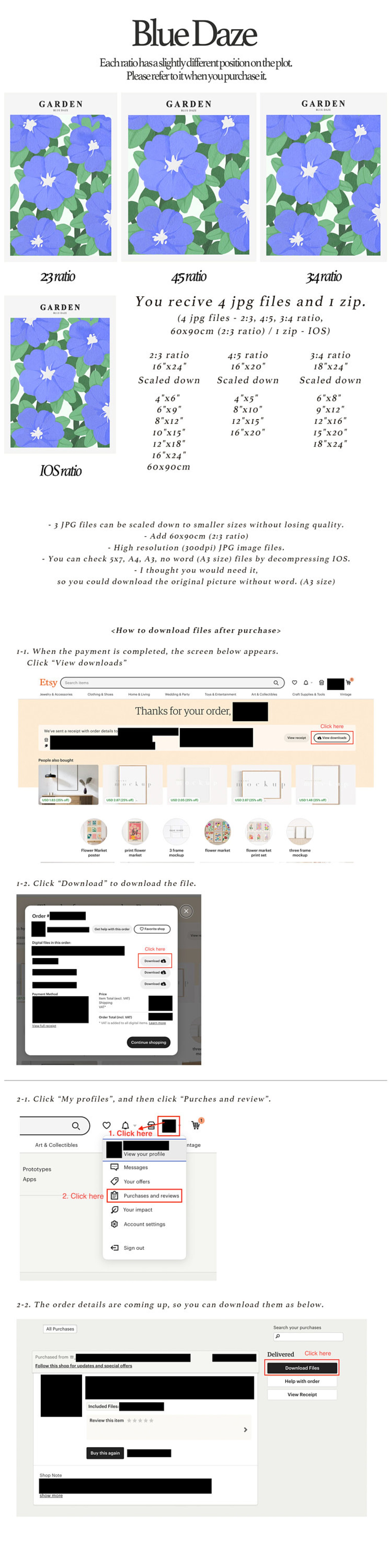 Large Blue Daze Flower Printable Wall Art Vintage Floral Wall - Etsy