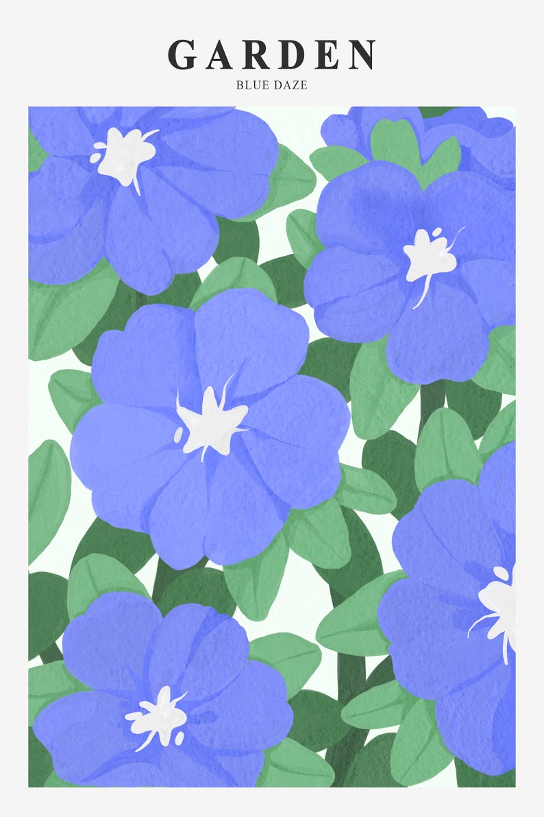 Large Blue Daze Flower Printable Wall Art Vintage Floral Wall - Etsy