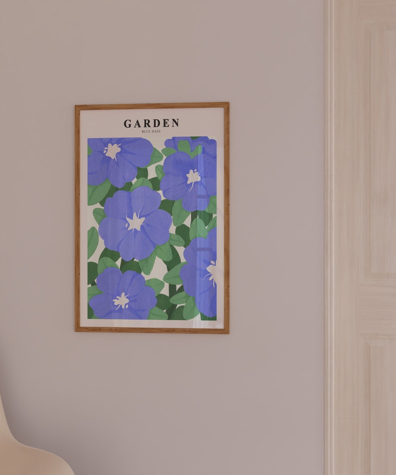 Large Blue Daze Flower Printable Wall Art Vintage Floral Wall - Etsy