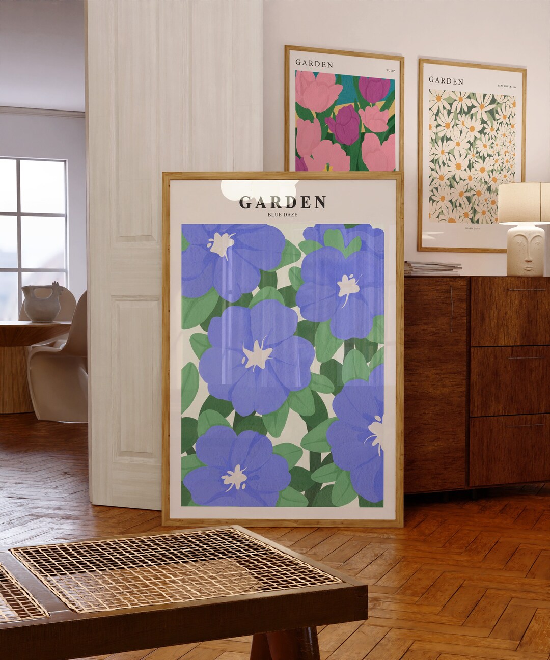 Large Blue Daze Flower Printable Wall Art, Vintage Floral Wall Art ...