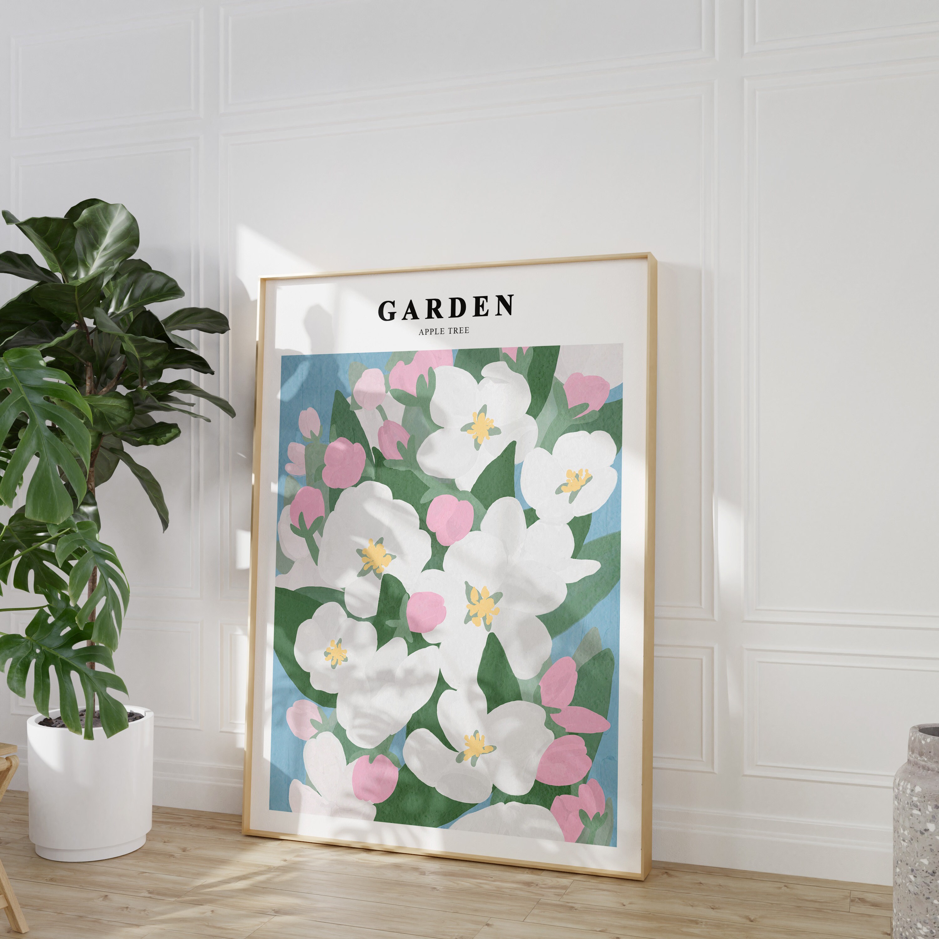 Large Apple Tree Flower Printable Wall Art, Vintage Floral Wall Art ...