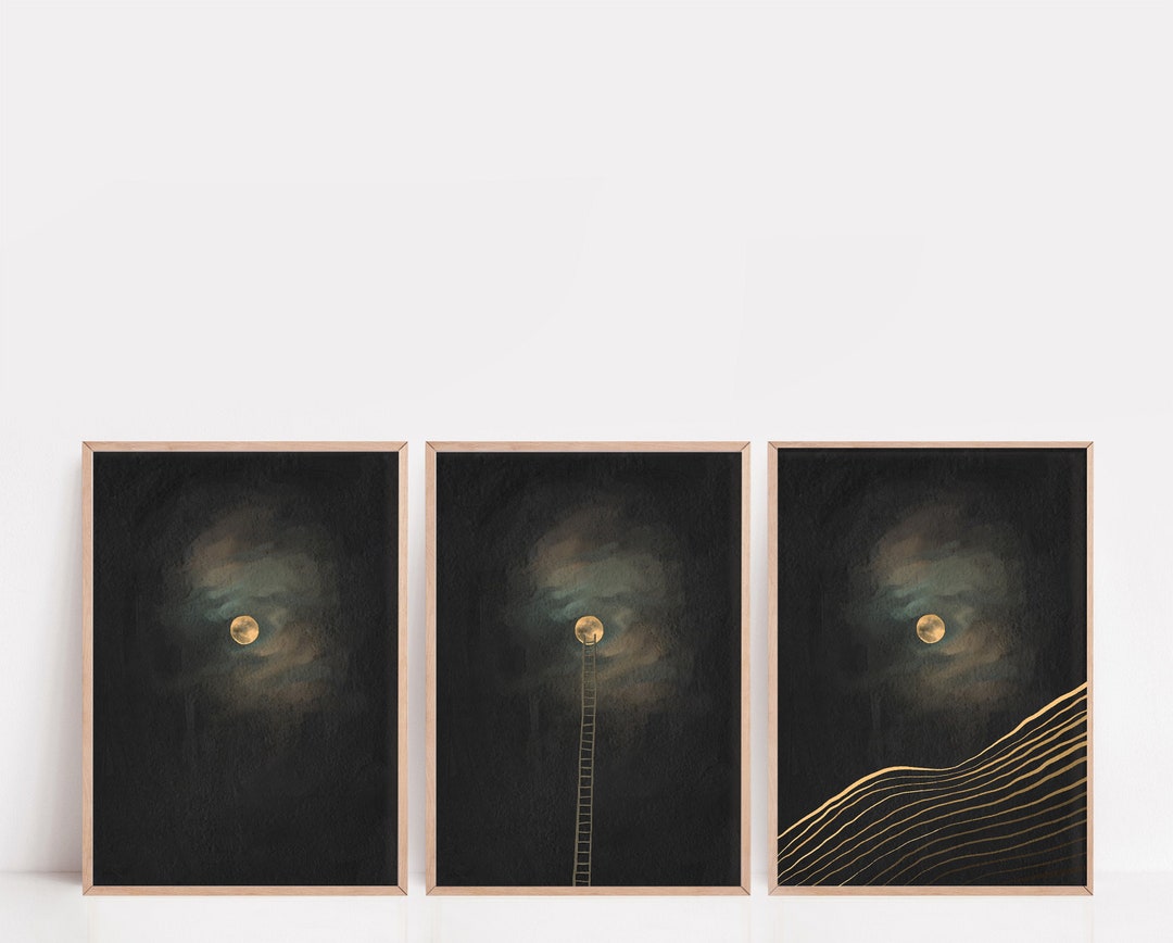 Set of 3 Full Moon Printable Wall Art With Gouache - Etsy